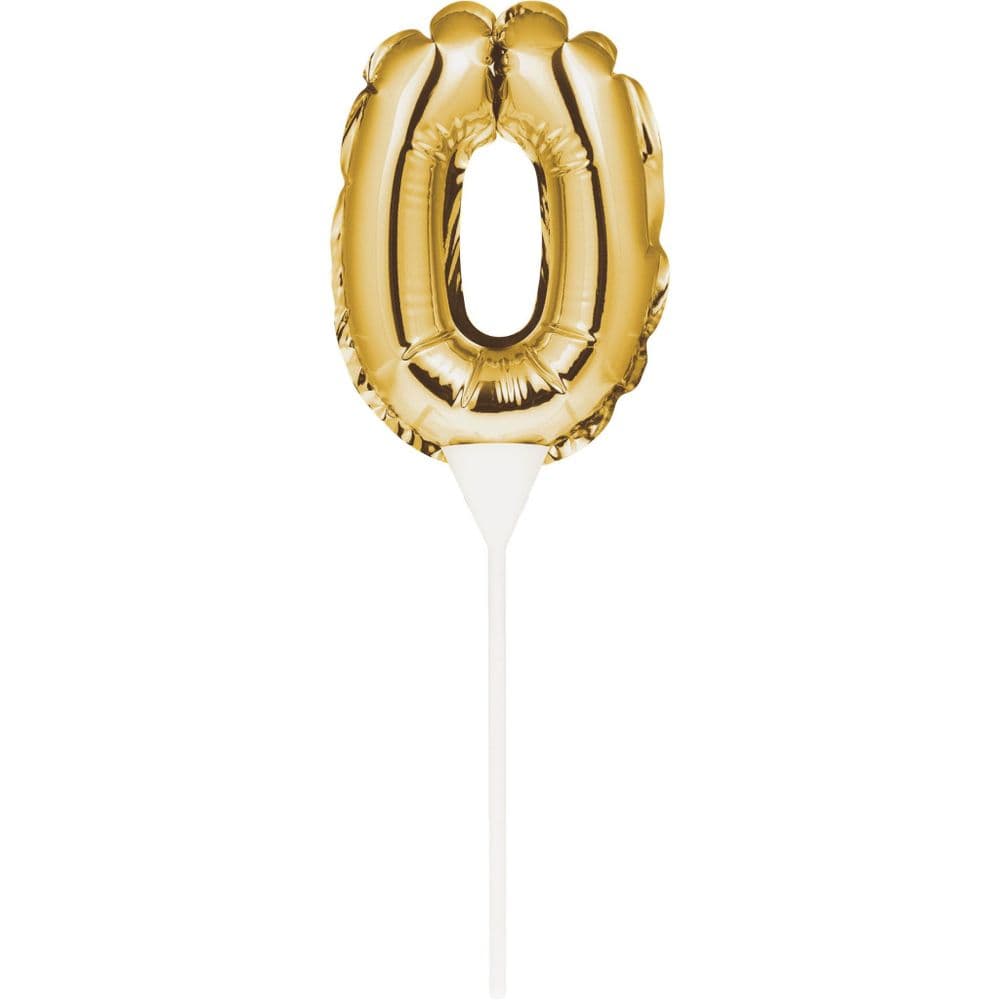 Mini Self Inflating Balloon Cake Topper Number 0 Gold 5"