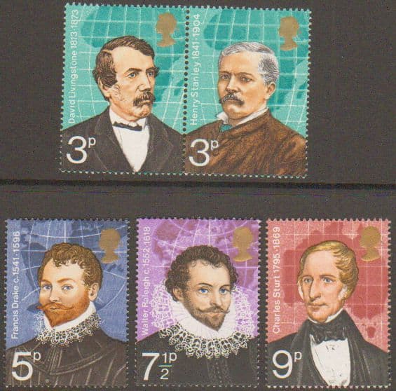 SG923-927 1973 British Explorers Stamp Set