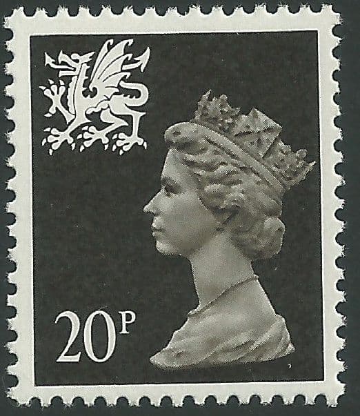 W52 20p Brownish Black Phosphorised Paper Wales Regional Stamps