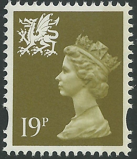 W71 19p Bistre Right Band Wales Regional Stamps