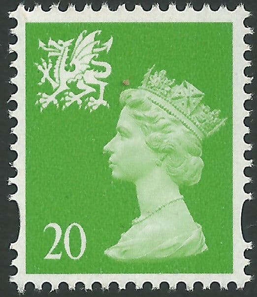 W79a 20p Bright Green Side Band Wales Regional Stamps