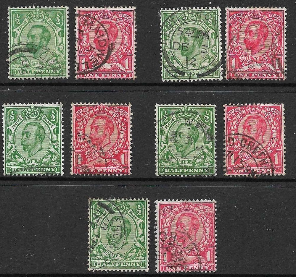 1911 King George V Downey Head Stamp Set of 10 Used SG321-350