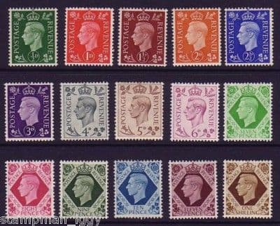 1937 George VI Definitive Stamp Set Mounted Mint SG462-475