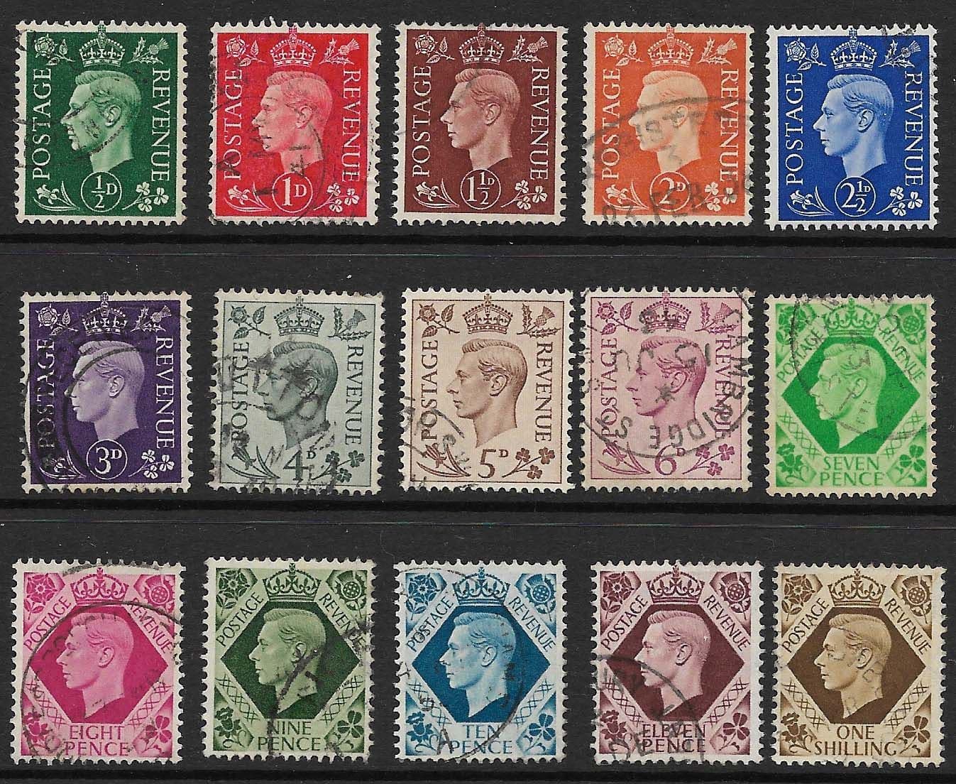 1937 George VI Definitive Stamp Set Used SG462-475