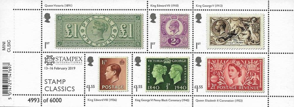 2019 MS4169var STAMPEX OVERPRINT Stamp Classics Miniature Sheet