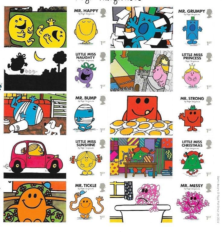 LS101 2016 Mr Men & Little Miss - Set of 10 Stamps with Labels Printed ...