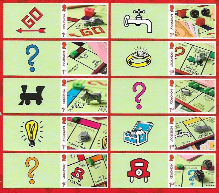 LS176 2025 Mo0opoly - Set of 10 Stamps with Labels Post Office Label Sheets