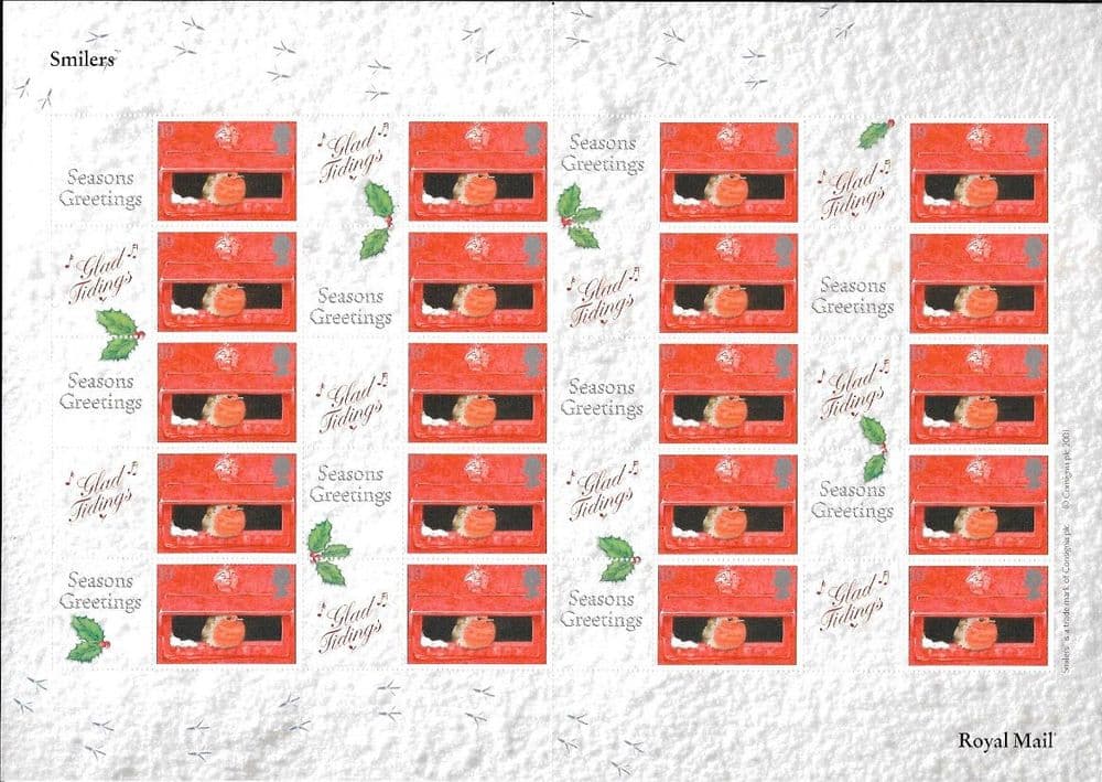 LS2a 2000 Christmas 19p Robins Consignia Imprint Smilers Sheet
