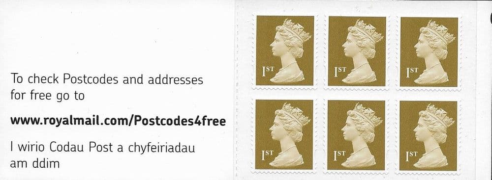 MB4f Self Adhesive Stamp Booklet 6x1st Walsall English/WelshText Inside ...