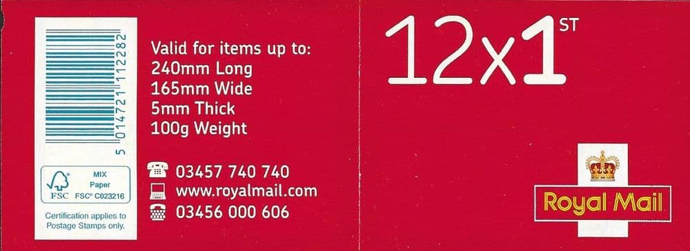 MF9a 16 Scarlet Self Adhesive Stamp Booklet 12x1st Walsall Code MTIL ...