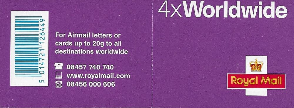 MJ3 Self Adhesive Stamp Booklet 4x Worldwide up to 20g