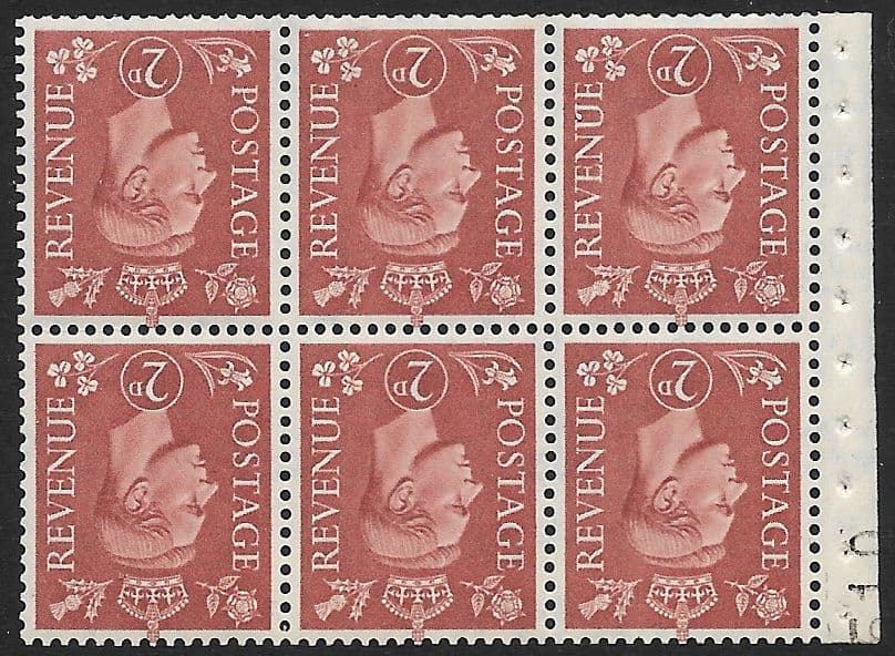 QB31a SG506dw 2d Pale Red-Brown George VI Stamp Booklet Pane Perf I ...