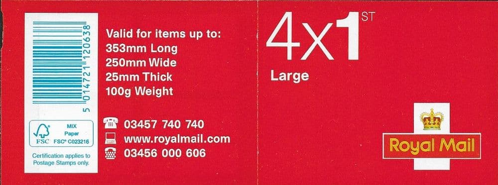 RB4d 15a Self Adhesive Stamp Booklet 4x 1st Class Large Stamps Code ...