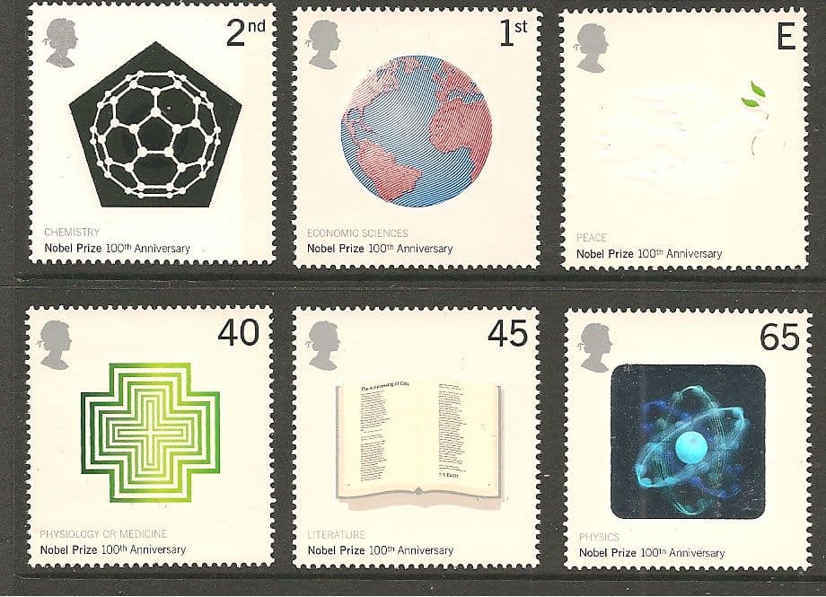 SG2232-2237 2001 Nobel Prizes Stamp Set