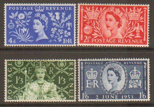 SG532-535 1953 Coronation of Queen Elizabeth II Stamp Set