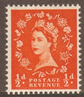 SG540 d Orange-Red 1955 Edward Crown Upright Watermark Wilding Stamps