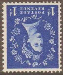 SG541Wi 1d Ultramarine 1955 Edward Crown Inverted Watermark Wilding Stamps