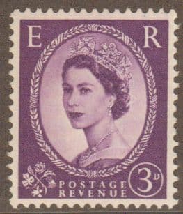 SG545 3d Deep Lilac 1955 Edward Crown Upright Watermark Wilding Stamps