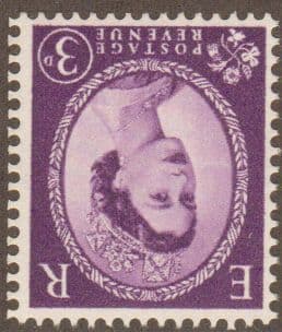 SG545Wi 3d Deep Lilac 1955 Edward Crown Inverted Watermark Wilding Stamps