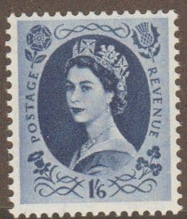 SG556 1s6 Grey-Blued 1955 Edward Crown Upright Watermark Wilding Stamps