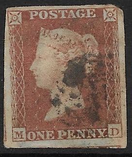 SG8 Lettered M-D 1841 Imperf Penny Reds Stock Code PR8086