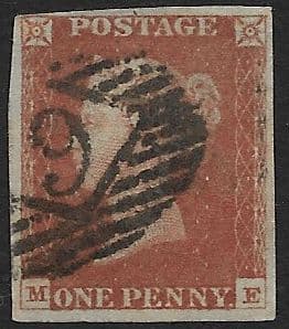 SG8 Lettered M-E 1841 Imperf Penny Reds Stock Code PR8087