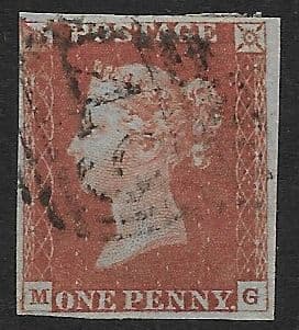 SG8 Lettered M-G 1841 Imperf Penny Reds Stock Code PR8061