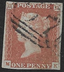 SG8 Lettered M-K 1841 Imperf Penny Reds Stock Code PR8017