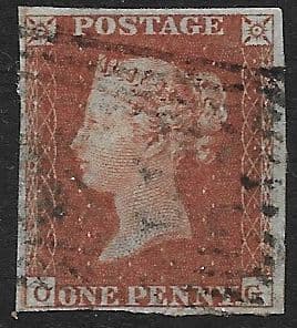SG8 Lettered O-G 1841 Imperf Penny Reds Stock Code PR8189