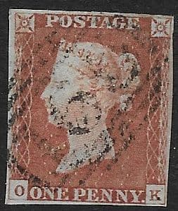 SG8 Lettered O-K 1841 Imperf Penny Reds Stock Code PR8005