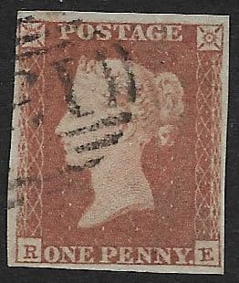 SG8 Lettered R-E 1841 Imperf Penny Reds Stock Code PR8029