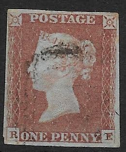 SG8 Lettered R-E 1841 Imperf Penny Reds Stock Code PR8218