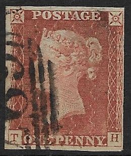 SG8 Lettered T-H 1841 Imperf Penny Reds Stock Code PR8245