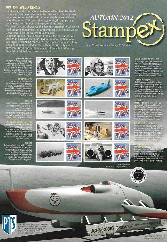 ST20 2012 Autumn Stampex Smilers Sheet - British Speed Kings