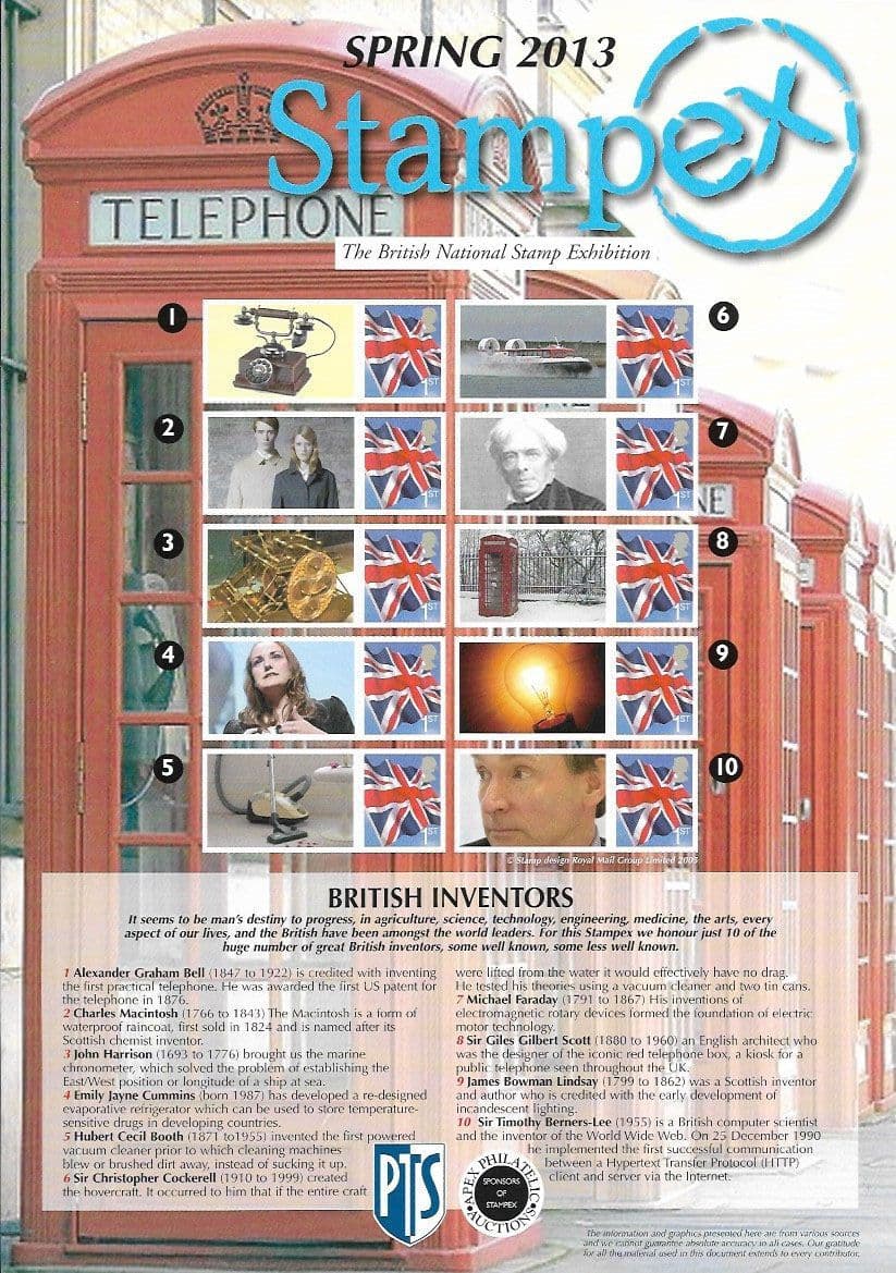 ST21 2013 Spring Stampex Smilers Sheet - British Inventors