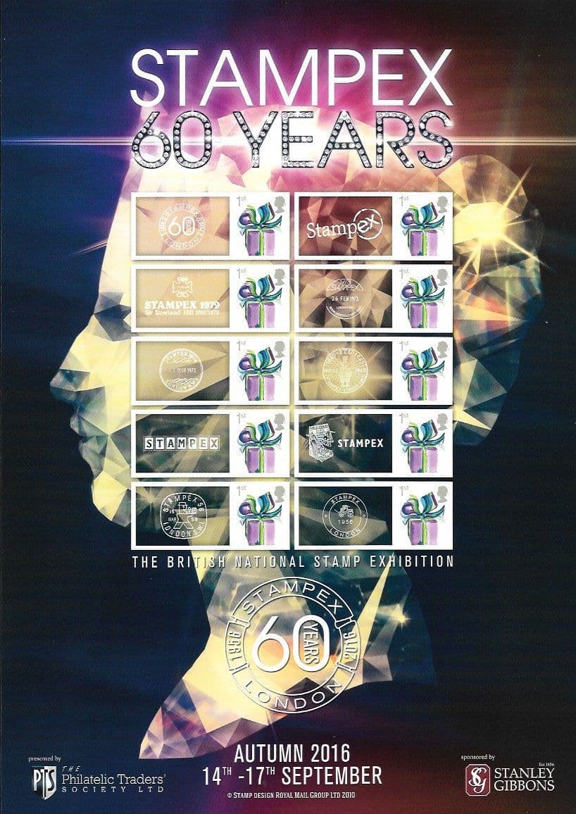 ST28 2016 Autumn Stampex Smilers Sheet - 60 Years of Stampex