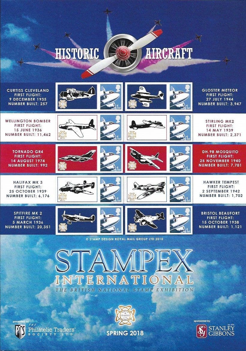 ST31 2018 Spring Stampex Smilers Sheet - Historic Aircraft