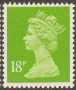 X1011 18p Bright Green Centre Band X Number Machin Stamps