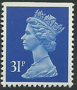 X1056 31p Ultramarine Phosphorised Paper Imperf Top X Number Machin Stamps