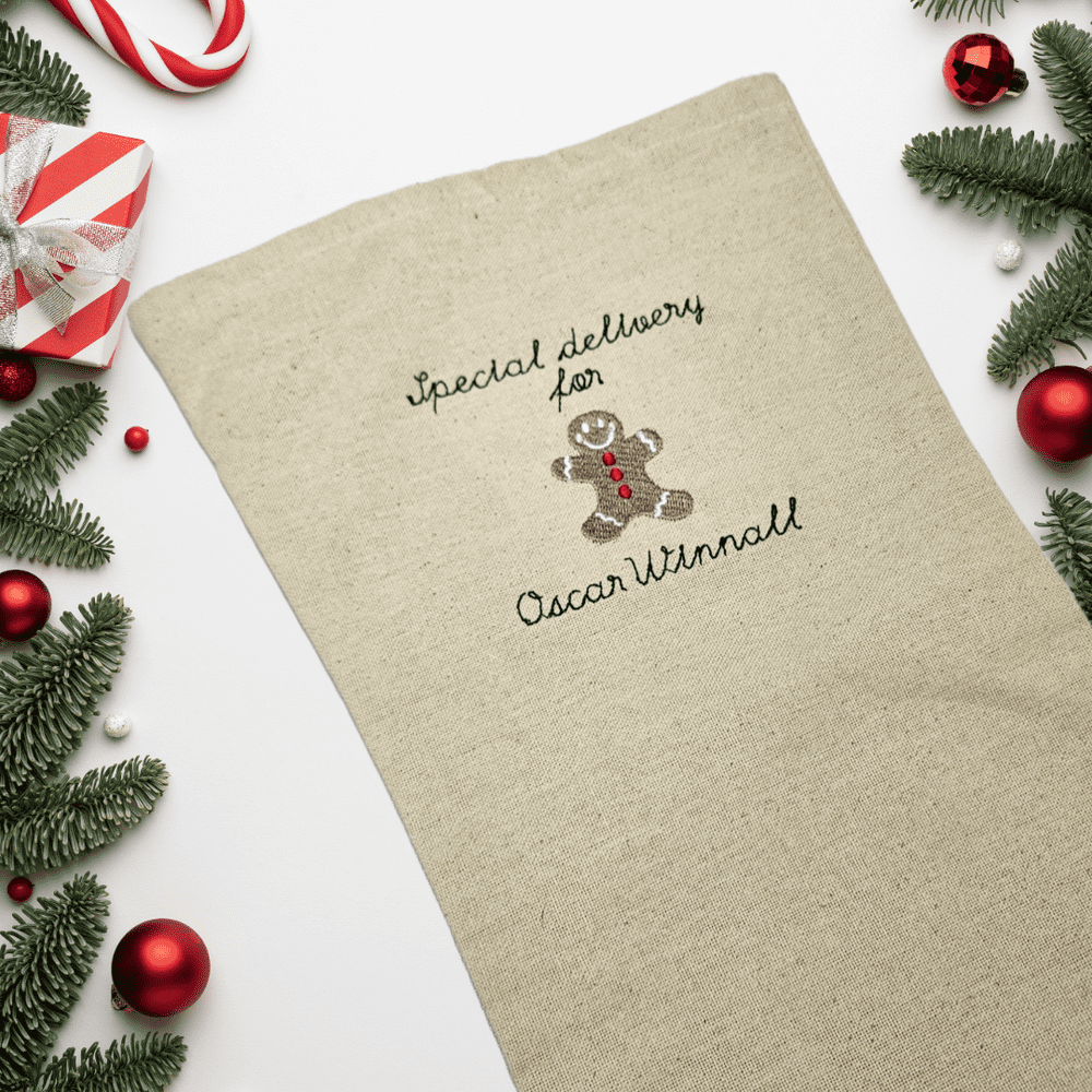 Personalised Christmas Gingerbread Linen Stocking