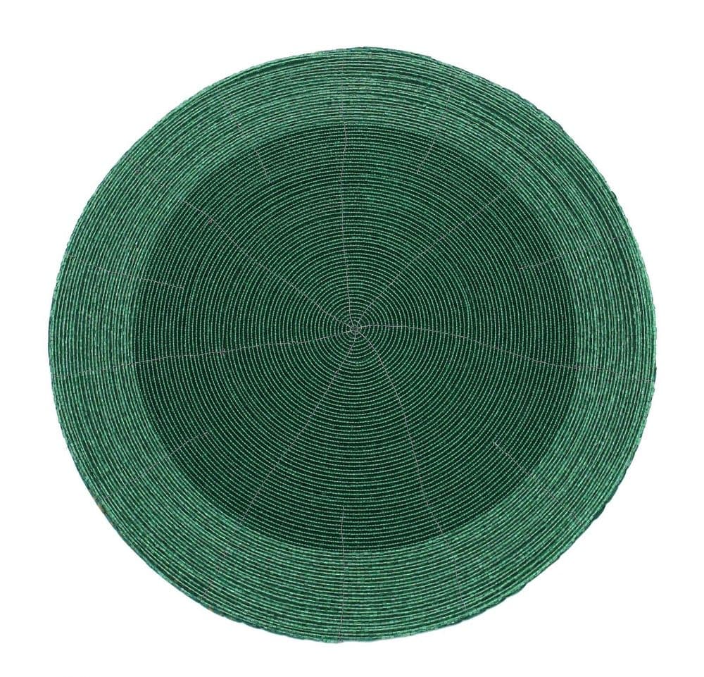 Bliss Beaded Christmas Round Place Table Mat 12" - Green