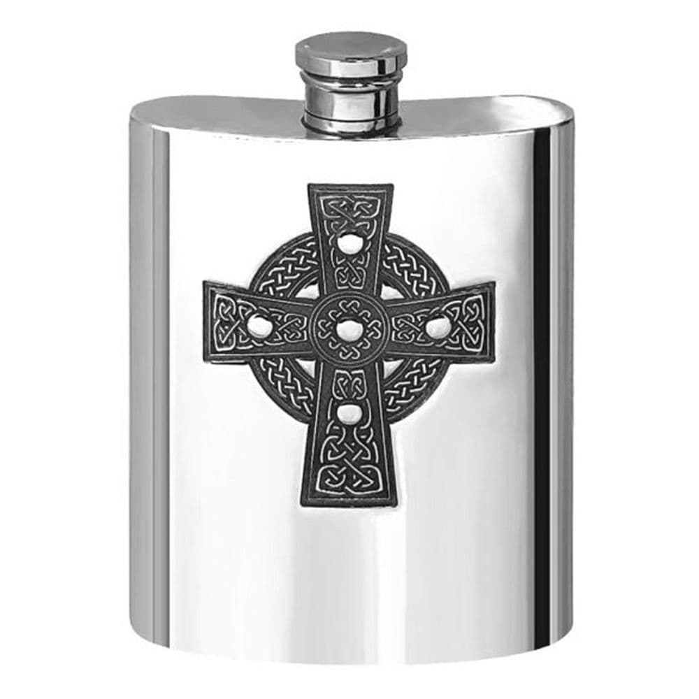Pewter Hip Flask with Celtic Cross Design