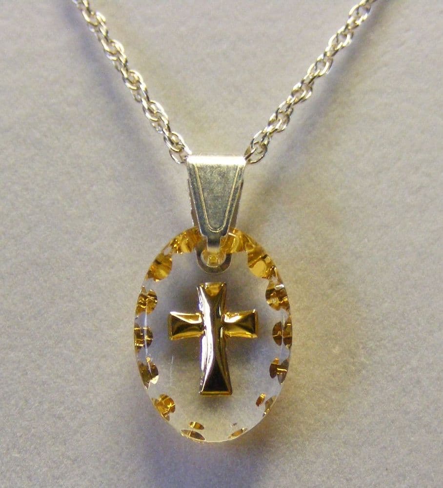 Sterling Silver Mini Oval Cross Pendant