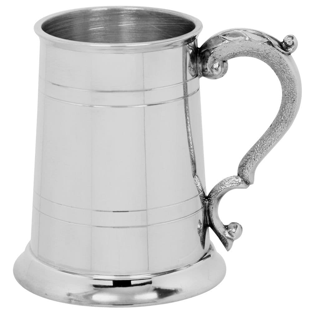 Handmade Pewter Beer Mug Tankard with Curved Handle