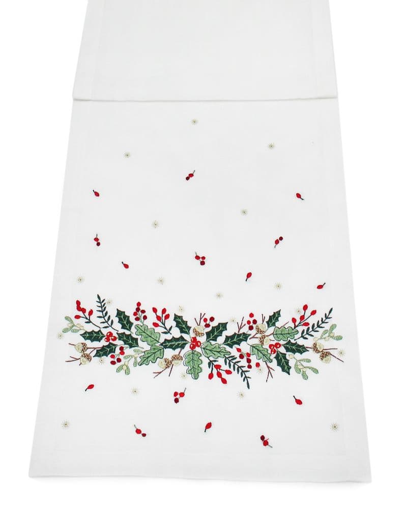 HOLLY OAK Embroidered Table Runner 14" x 75"