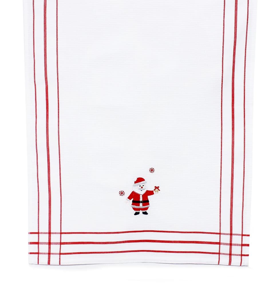 Santa Embroidered Waffle Weave Christmas Tea Towel - 50cm x 70cm