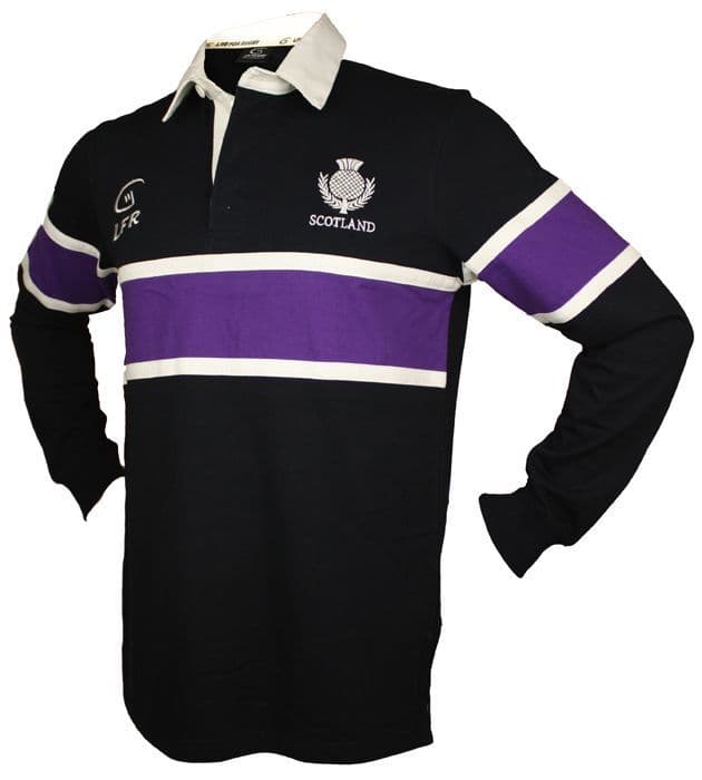 Scotland Purple Stripe Thistle Embroidered Long Sleeve Rugby Shirt