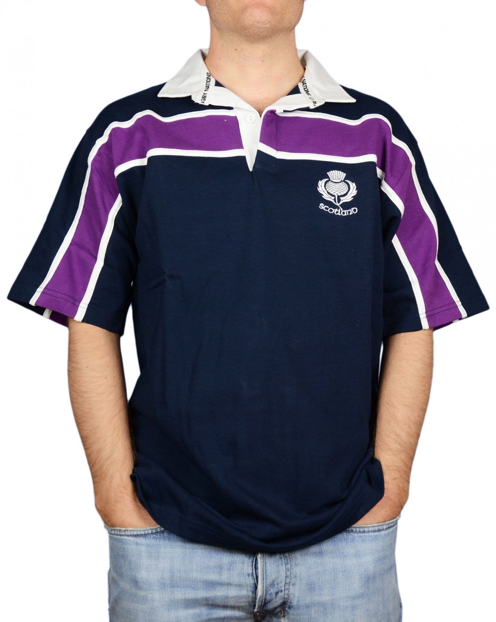 Scotland Purple Panel Rugby Shirt – Scottish Thistle Design