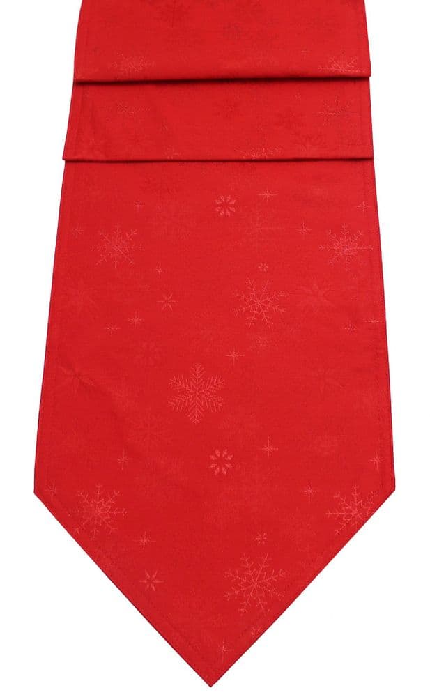 Snow Crystal Sparkly Snowflakes Jacquard Table Runner Red - 14" x 90"