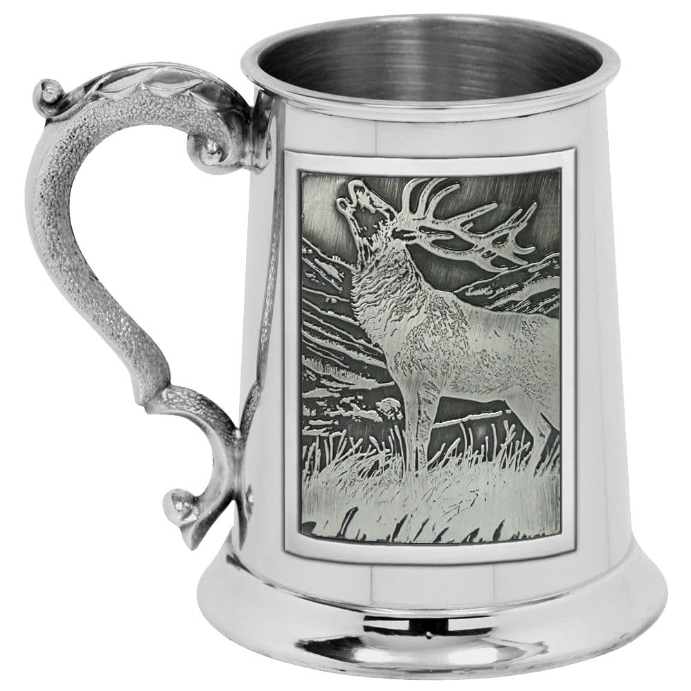 Handmade Pewter Tankard with Embossed Stag Badge